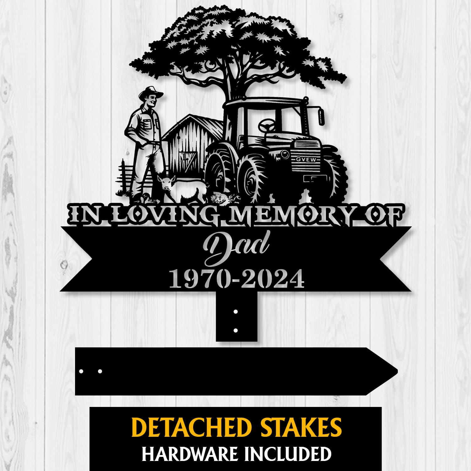 Custom Farmer Memorial Garden Stake With Tractor and Tree ...