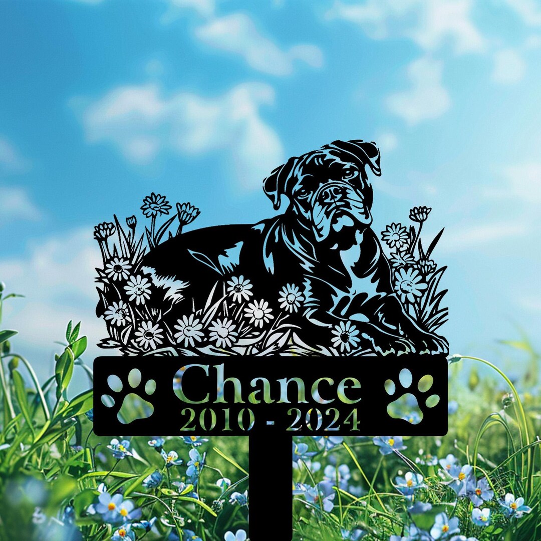 Custom Boxer Dog Memorial Stake, Personalized Happy Boxer Lying Down ...