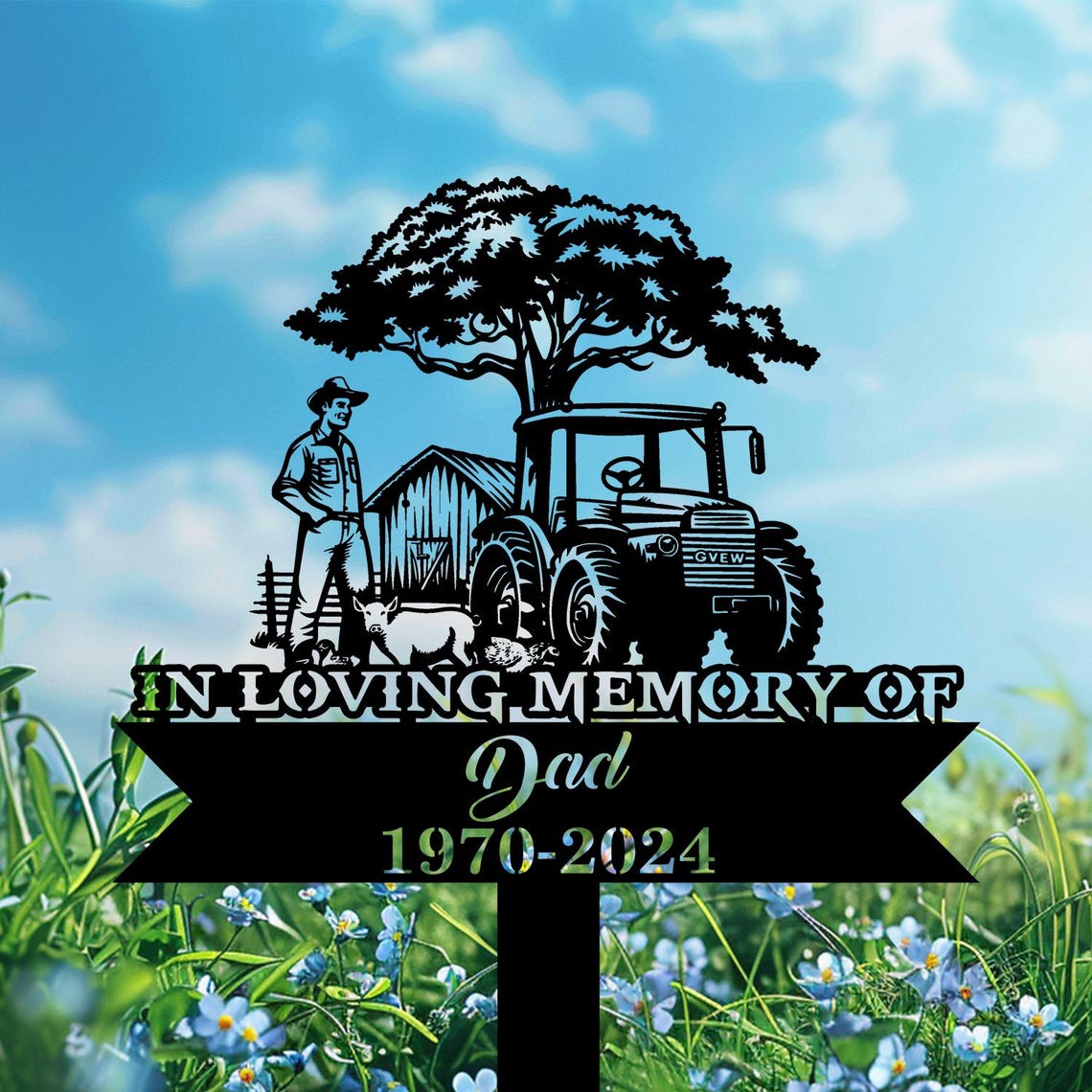 Custom Farmer Memorial Garden Stake With Tractor and Tree ...