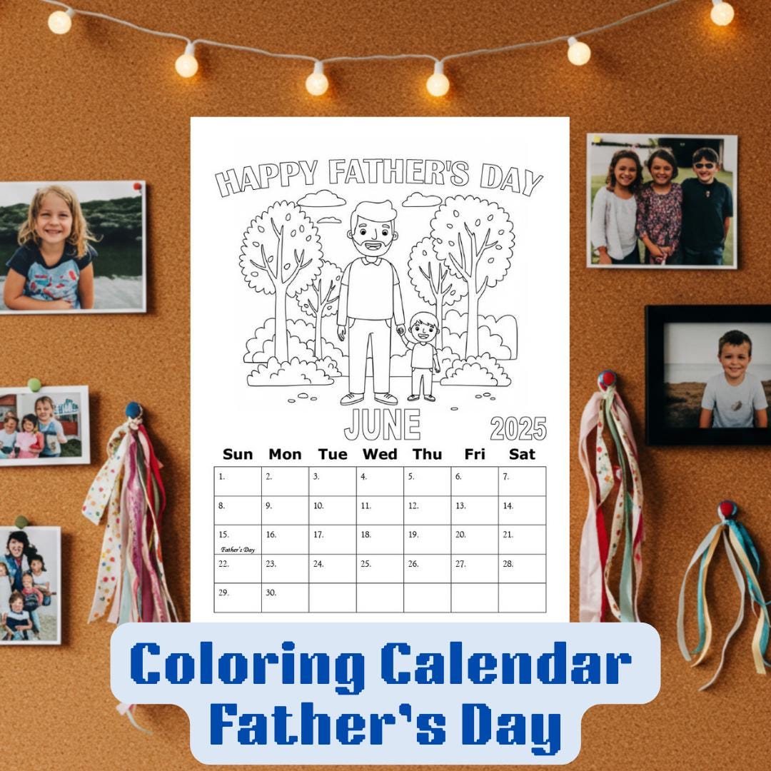 Father's Day Calendar Kids Unique Coloring Gift | Digital Download ...