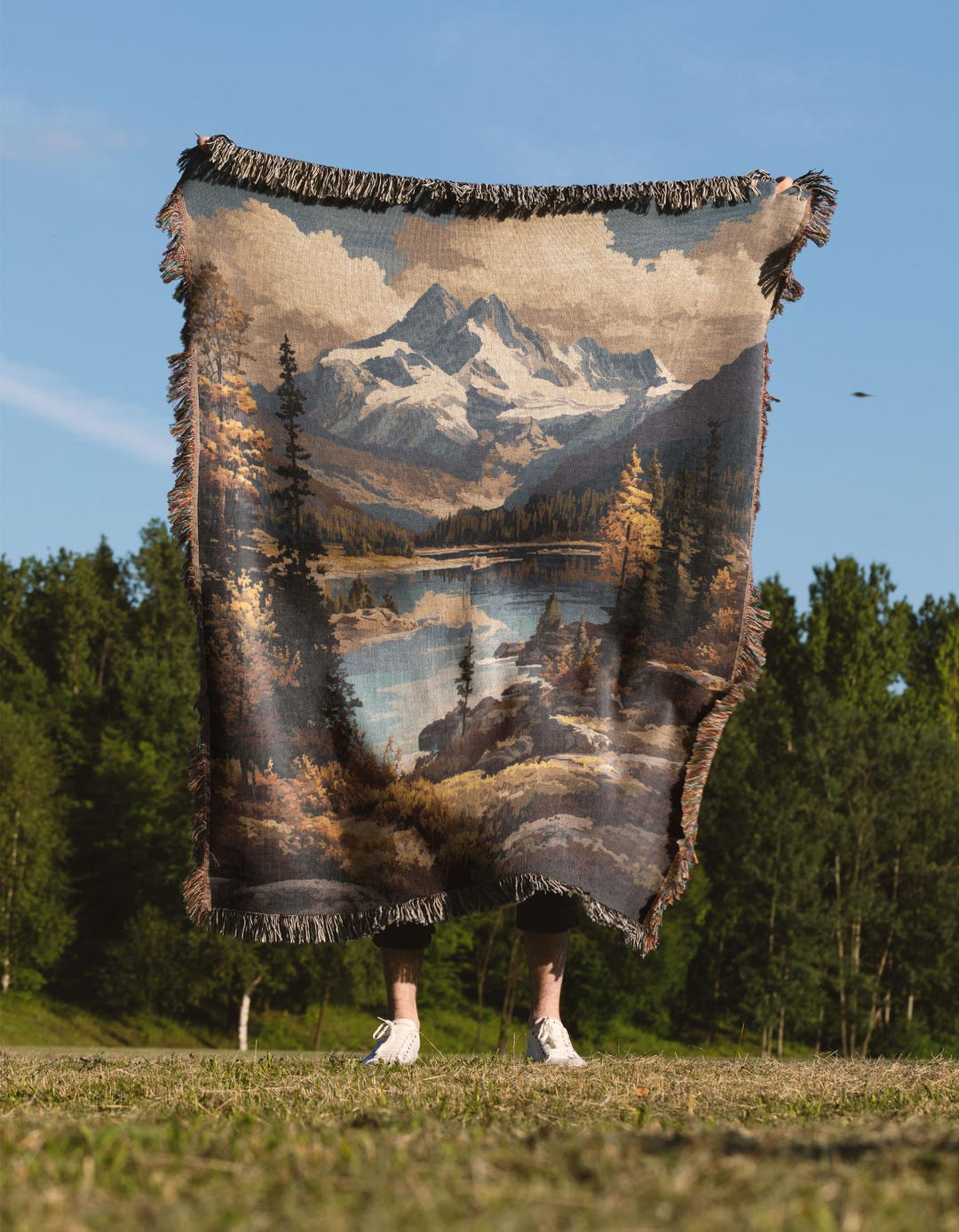Mountain Landscape 100% Cotton Woven Blanket, Scenic Nature Throw ...