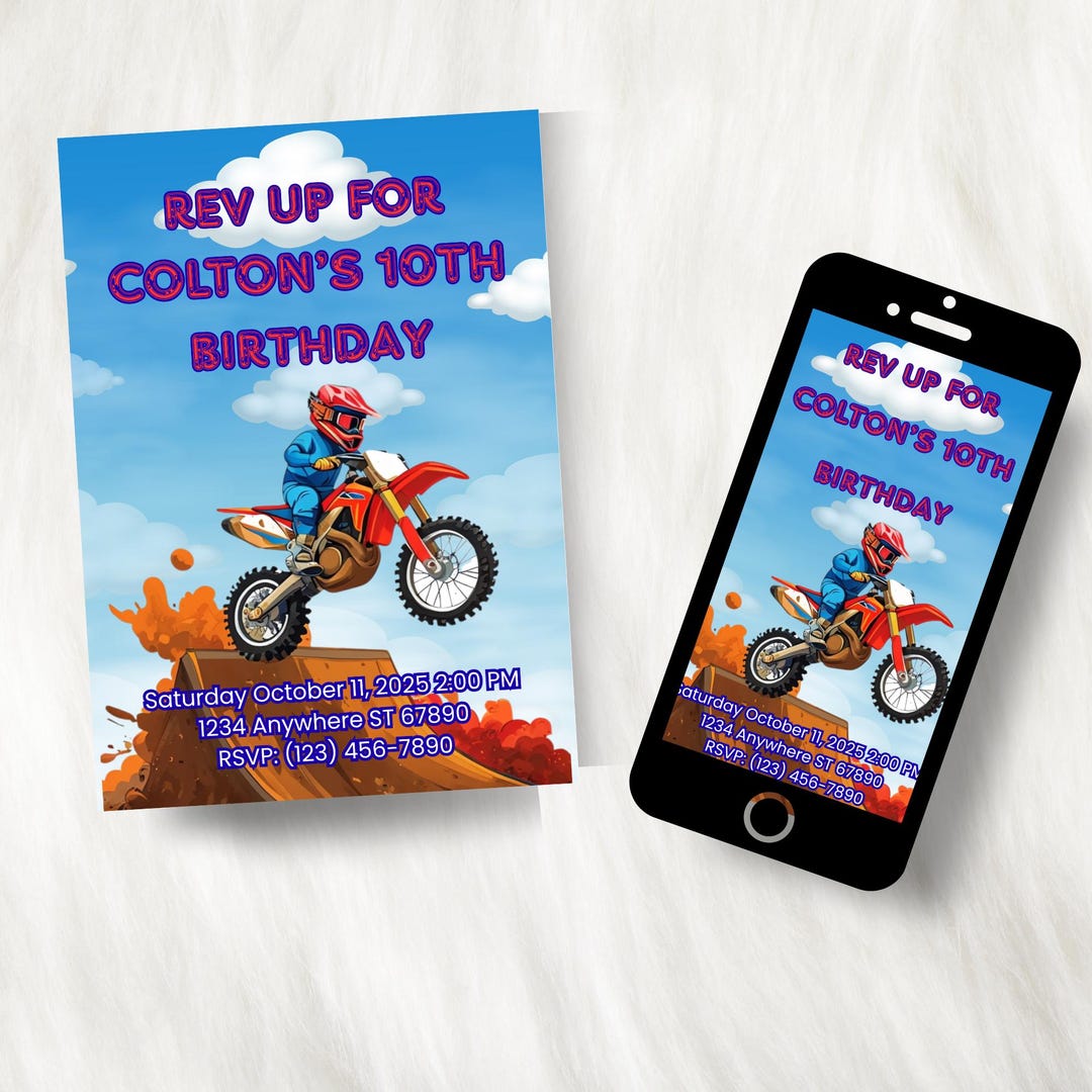Dirt Bike Birthday Invitation Template | Motocross Party Invite ...