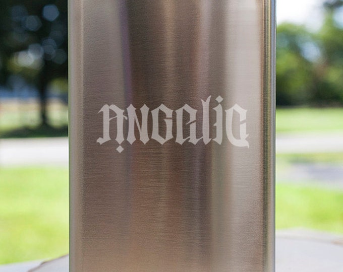 Angelic Demonic Ambigram Flipped Word 8oz Etched Metal Flask With ...
