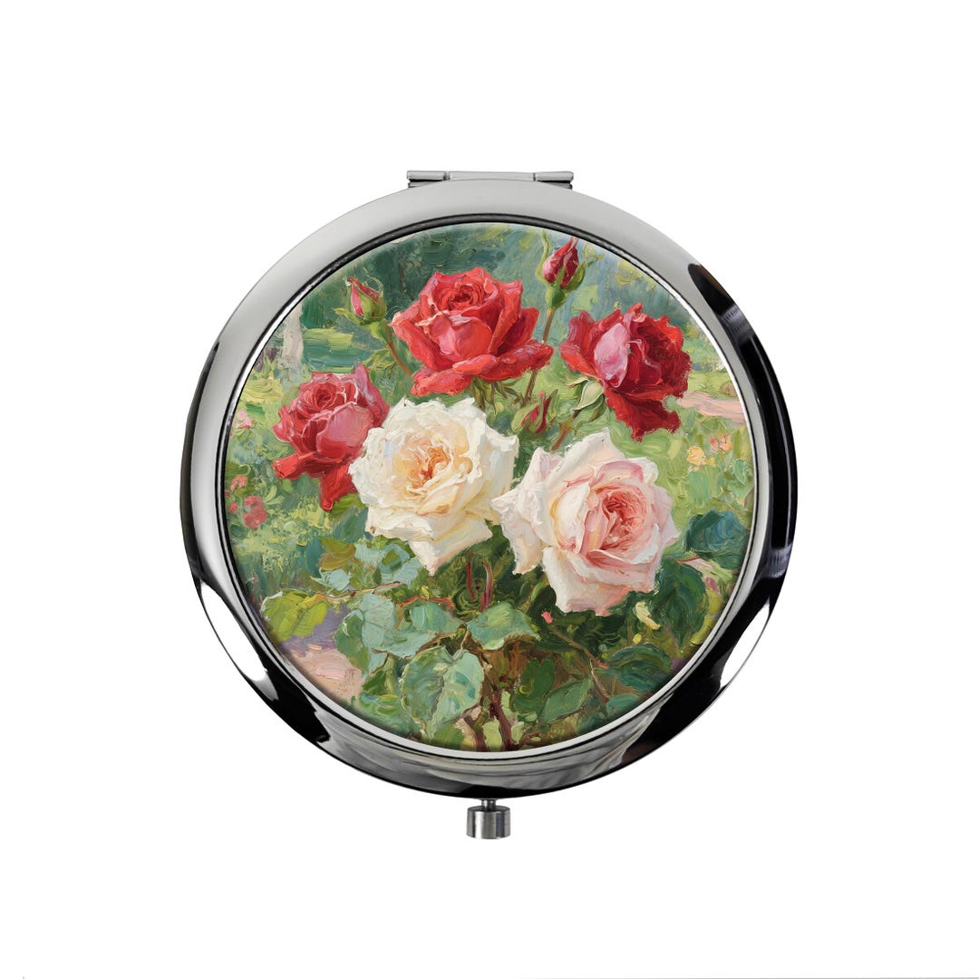 Hand-painted Freehand Rose Pattern Makeup Mirror, Hand-held Pocket ...