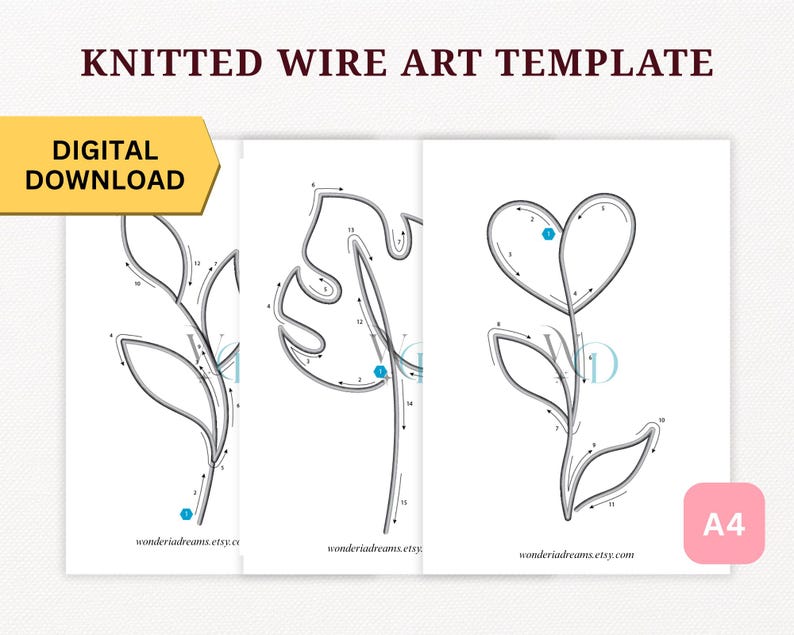 Knitted Wire Flower Templates: 20 Floral Designs (PDF/AI Downloadable ...
