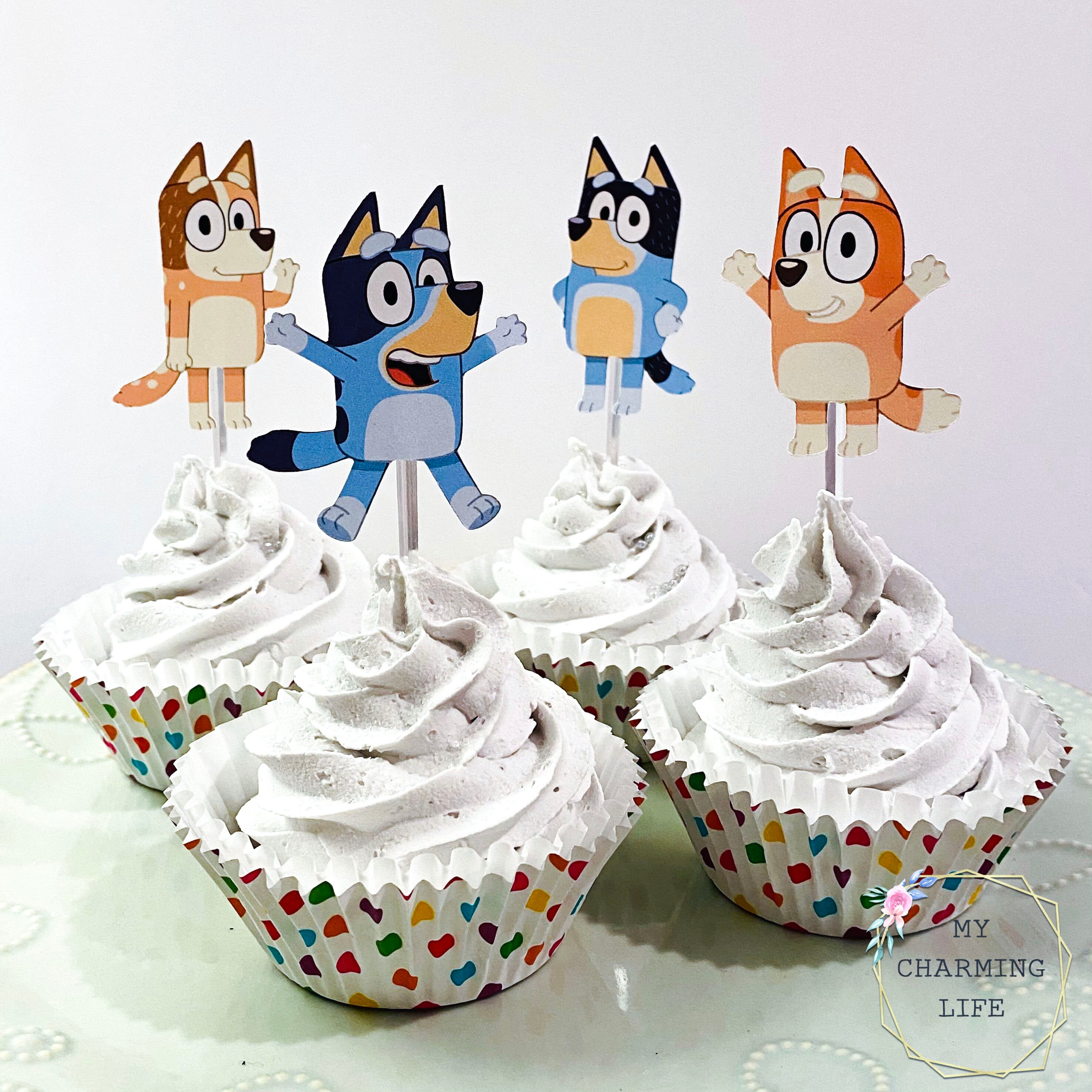 Bluey Inspired Cupcake Topper Picks Set Of 12 Glitter Or Etsy