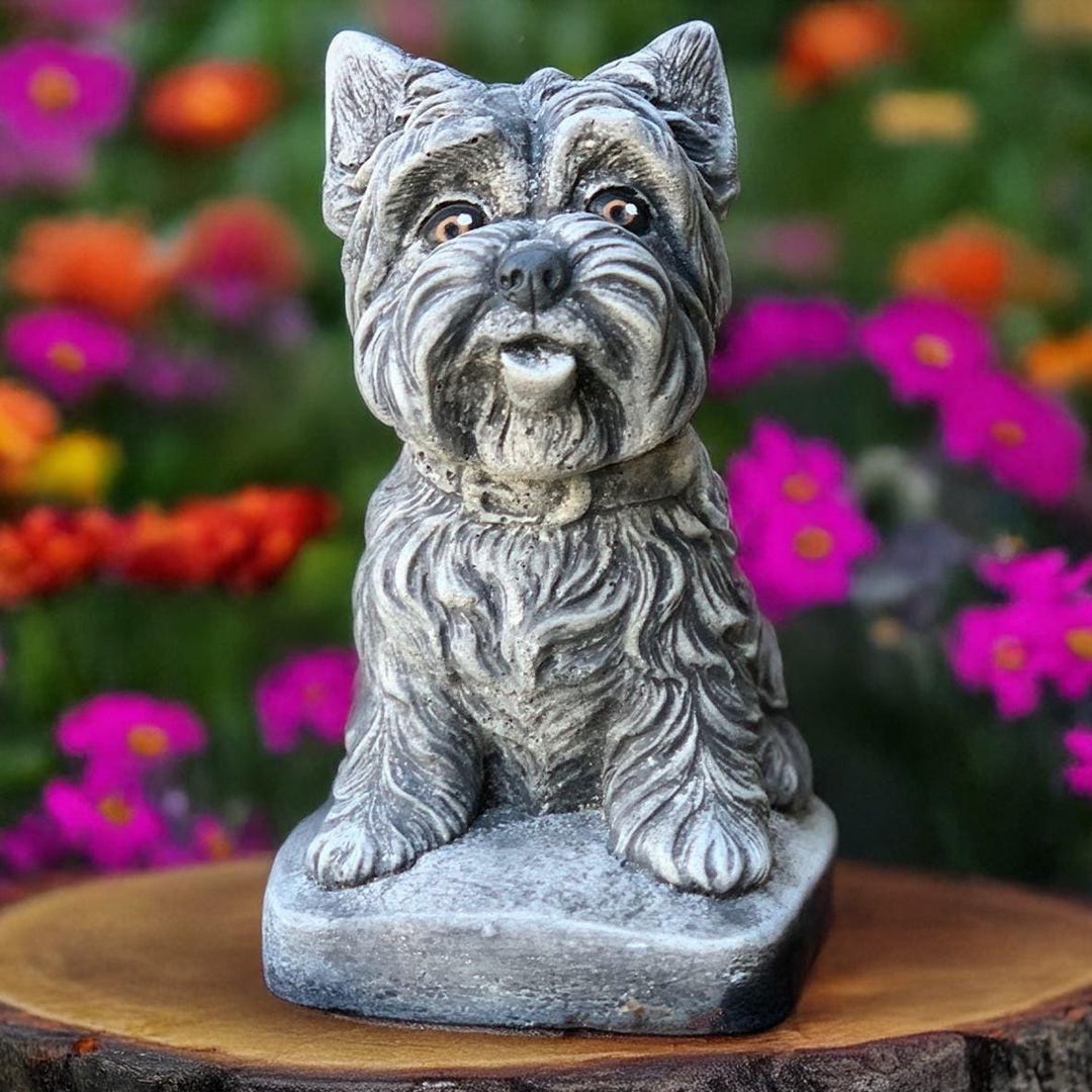 Concrete Yorkie Figurine Outdoor Dog Memorial Stone Pet Statue for ...