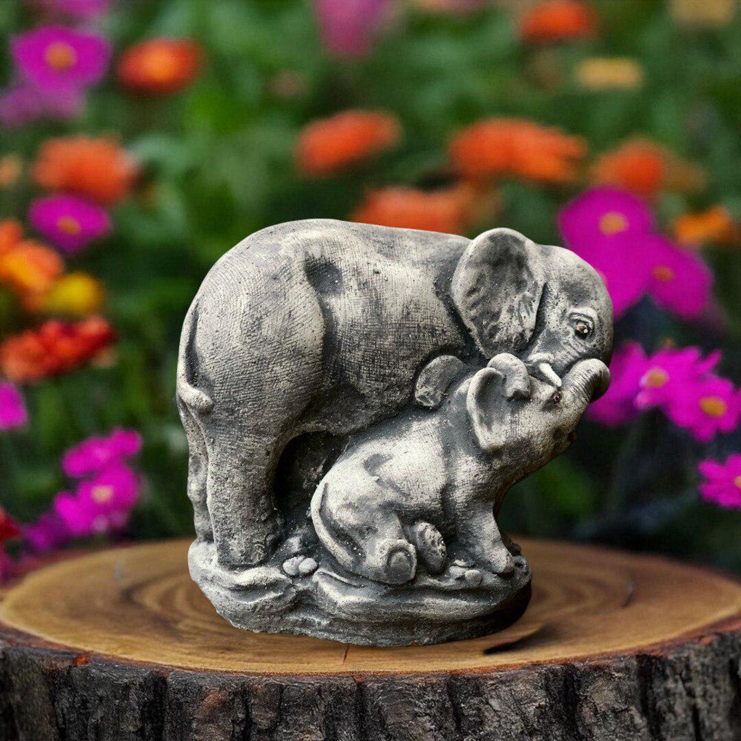 Concrete Elephant Statue With Baby Elephant Family Figure Garden ...