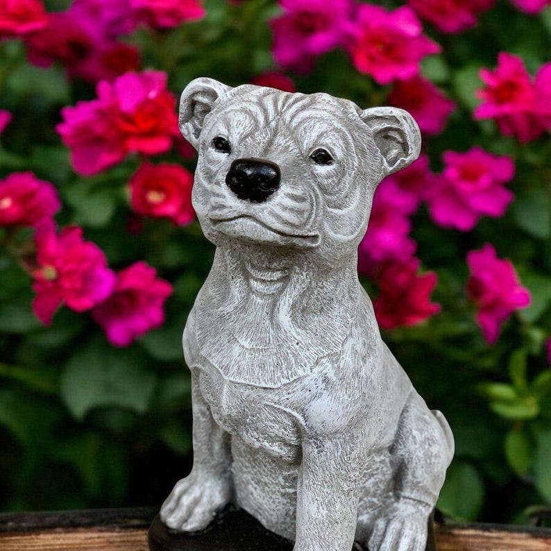 Concrete Pitbull Statue Stone Guardian Boxer Figurine Garden ...