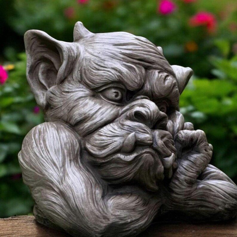 Concrete Gargoyle Statue With Horns Stone Mythical Creature Figurine ...