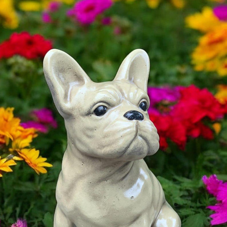 Concrete French Bulldog Statue Stone Frenchie Figurine Cement Dog ...
