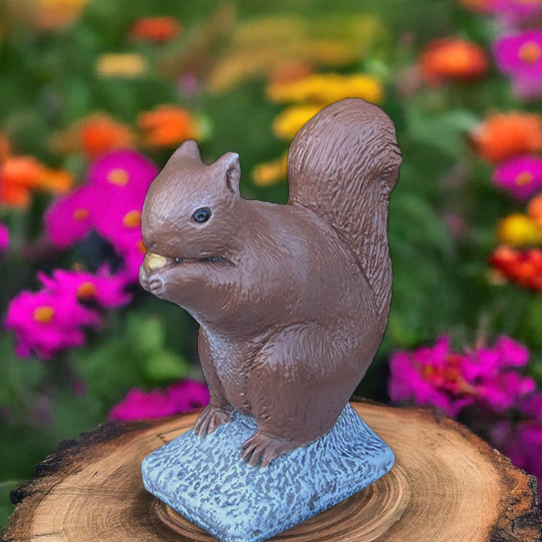 Concrete Squirrel Statue With Golden Nut Stone Animal Figurine Garden ...