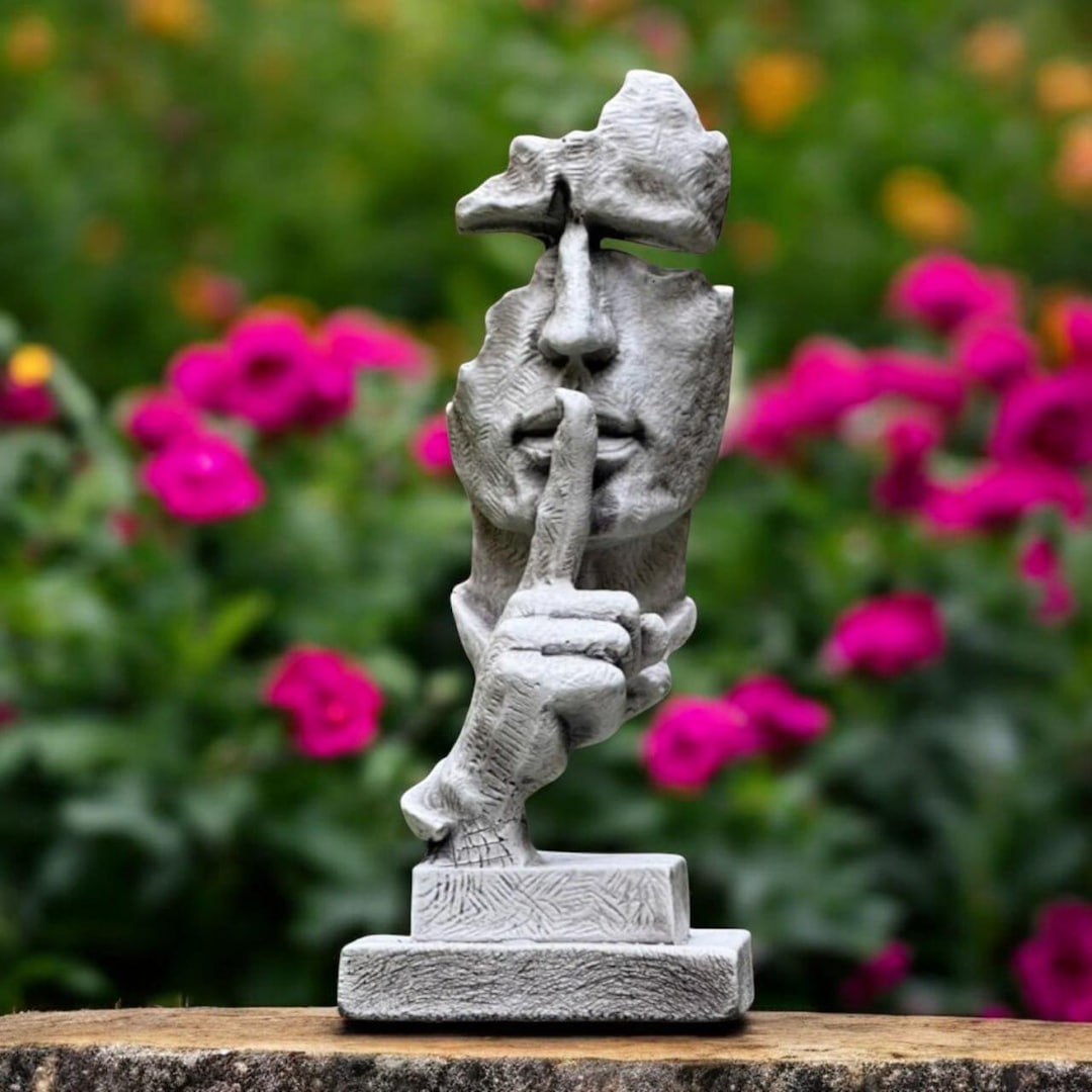 Concrete Silent Face Statue Shhh Finger on Lips Sculpture Stone ...