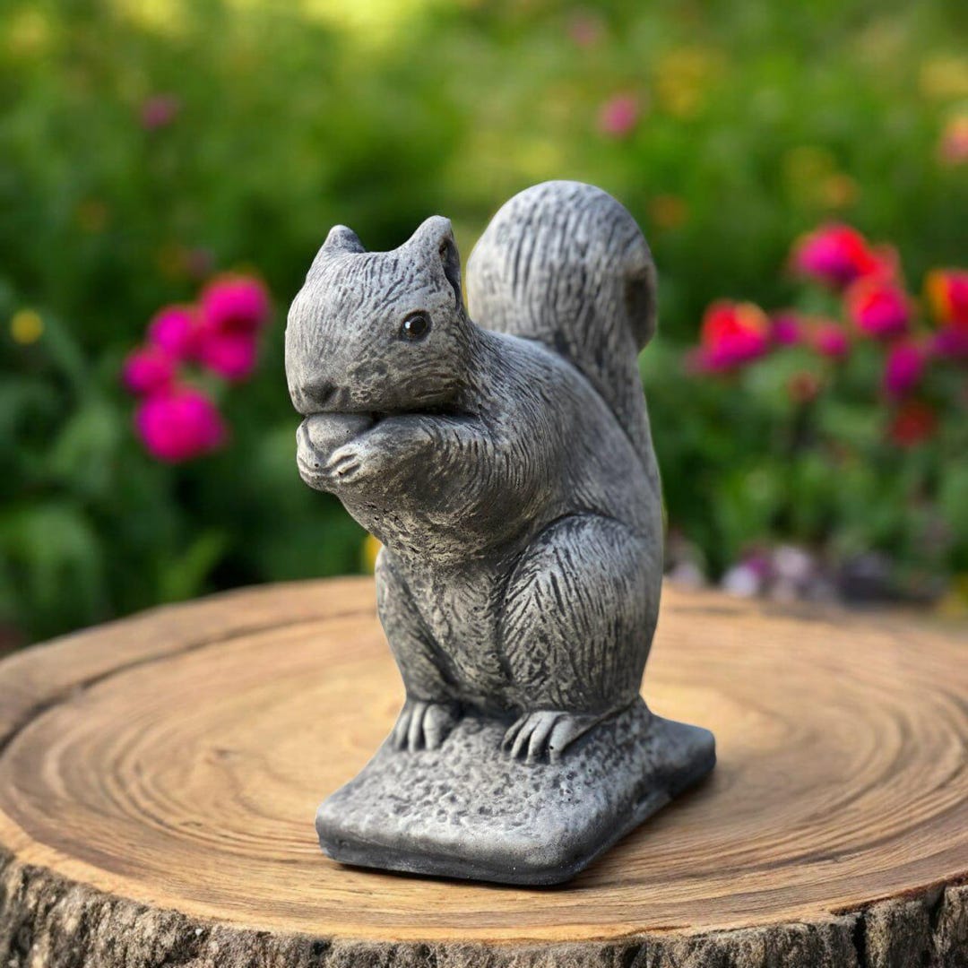 Concrete Squirrel Statue Stone Animal Figurine With Nut Garden ...