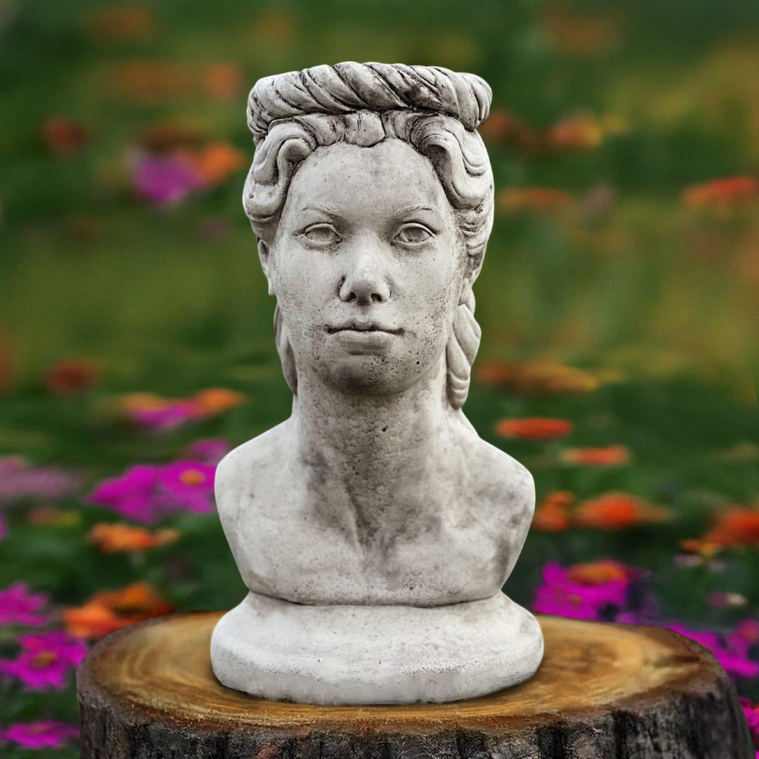Concrete Woman Statue Cement Bust Sculpture Stone Lady Head Face Garden ...