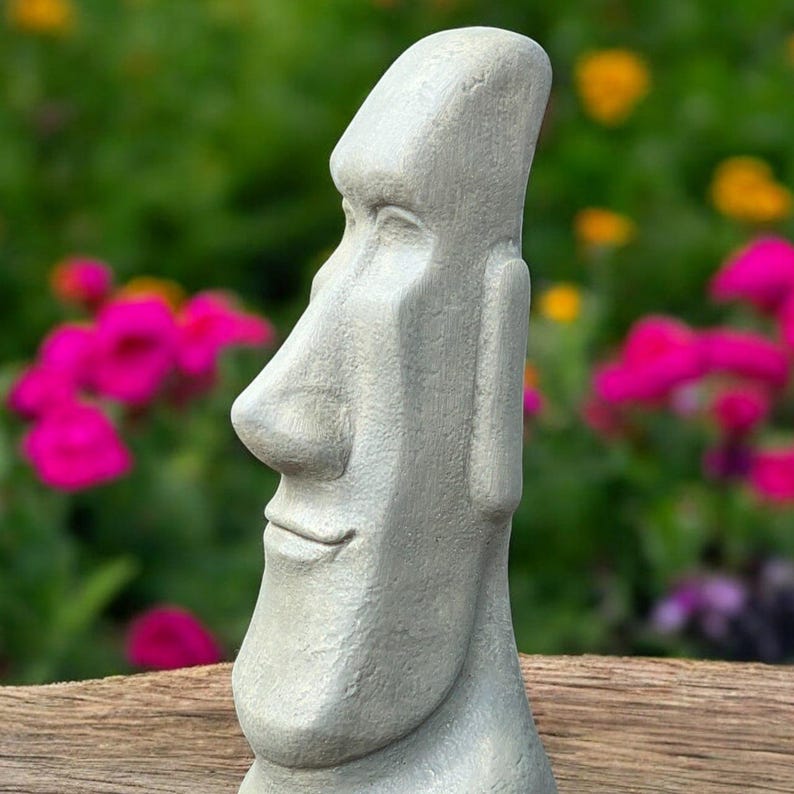Concrete Rapa Nui Head Statue Moai Sculpture Outdoor Tiki Figurine ...