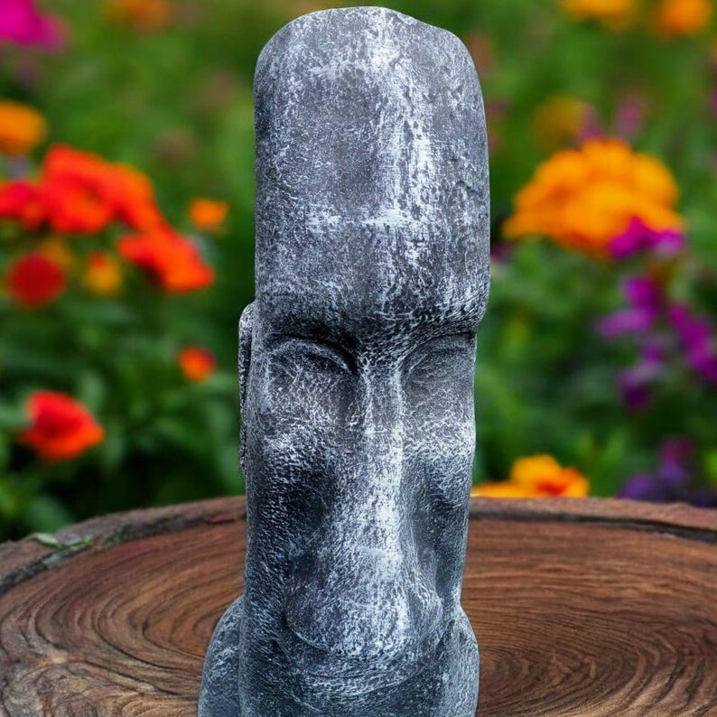 Concrete Moai Head Statue Stone Rapa Nui Sculpture Outdoor Tiki Decor ...