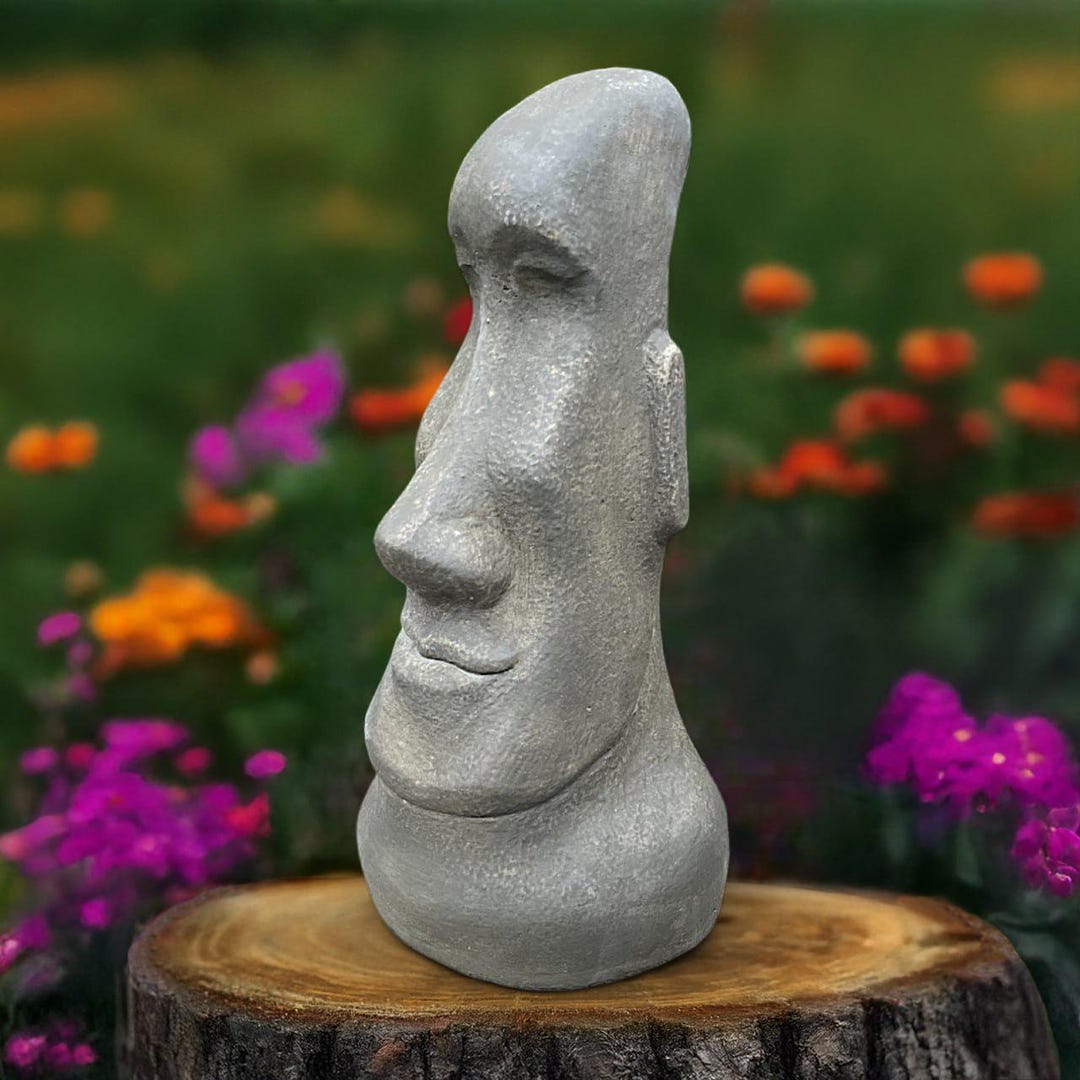 Concrete Moai Head Statue Stone Tiki Sculpture Outdoor Island Figurine ...