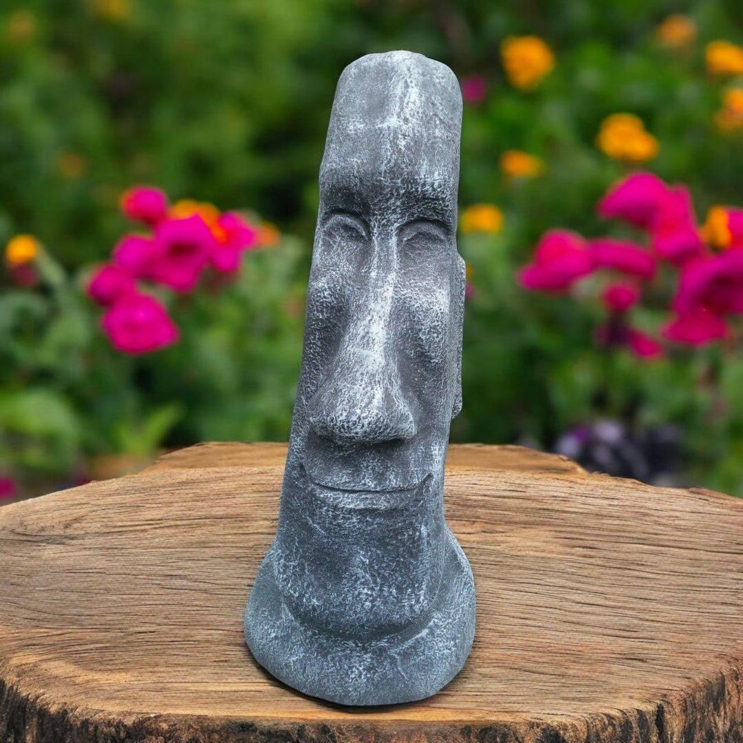 Concrete Moai Head Statue Stone Rapa Nui Sculpture Outdoor Tiki Decor ...