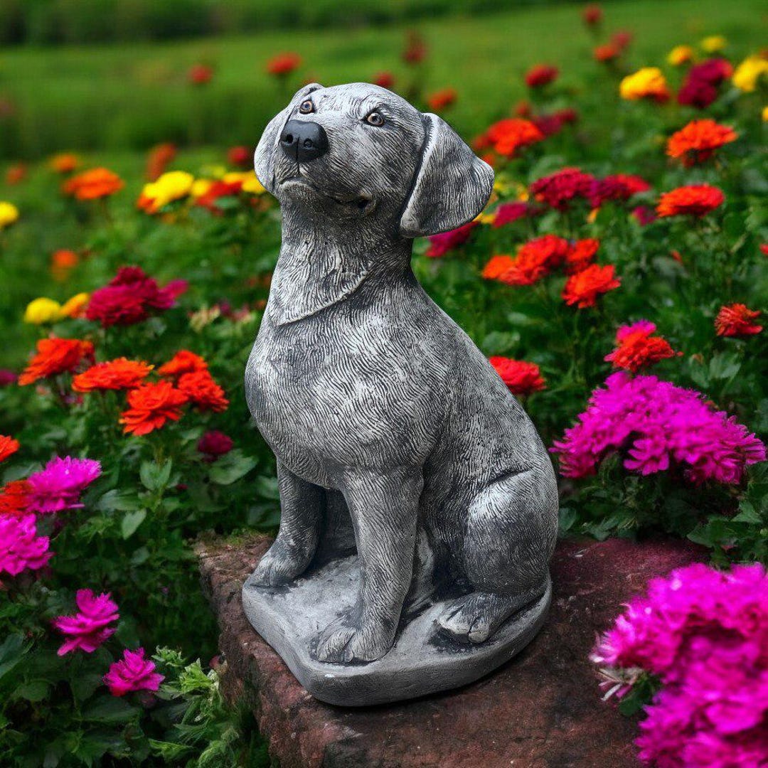 Stone Golden Retriever Statue Concrete Guardian Dog Figurine Garden ...