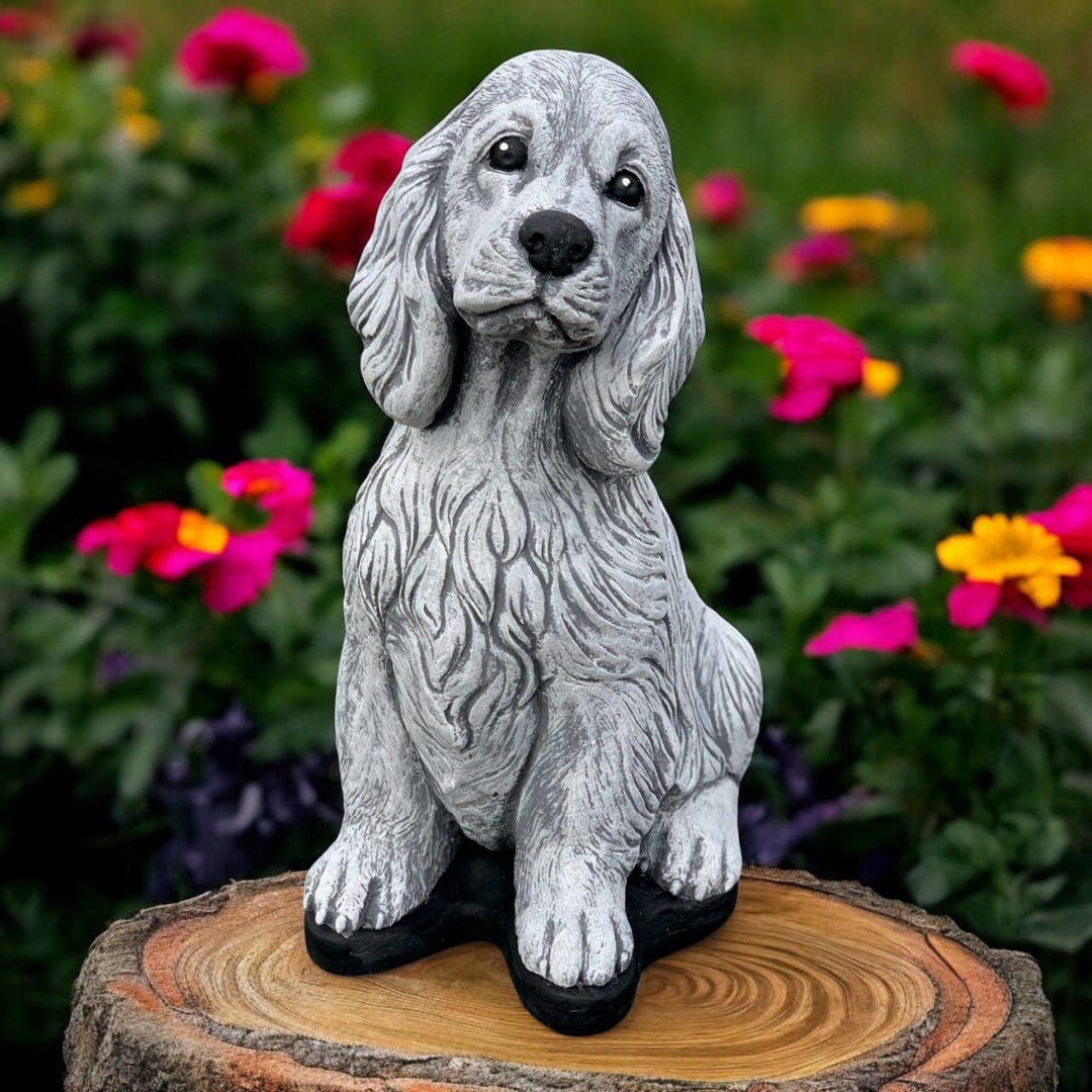 Concrete Spaniel Dog Statue Stone Puppy Figurine Cement Pet Sculpture ...