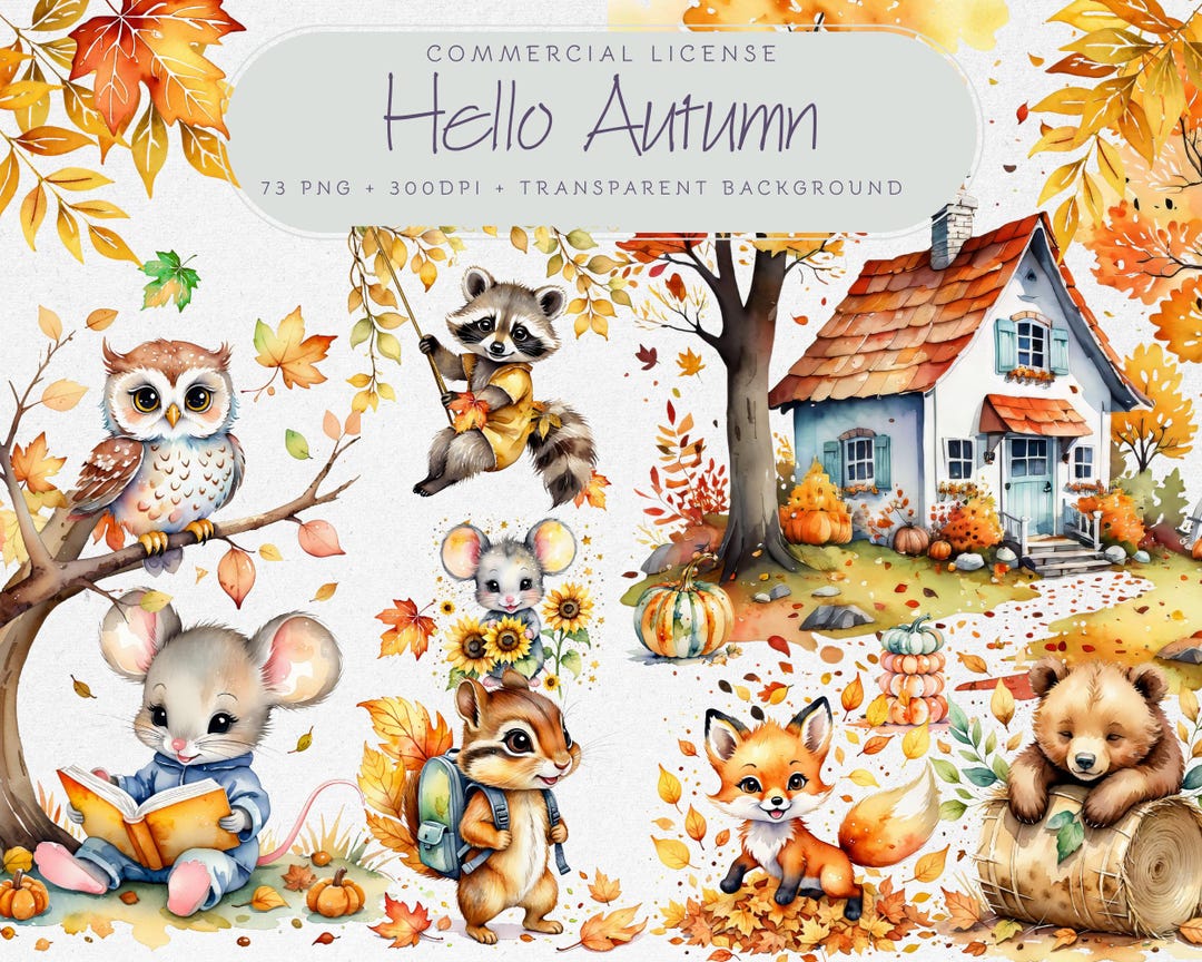 Autumn Fall Watercolor Clipart Bundle | Woodland Animals Pumpkin Patch ...