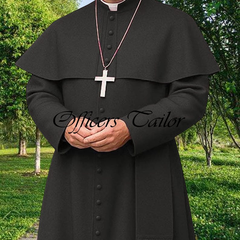 Priest Christmas Clergy Robe: Bishop Attire Black Wool Cassock With ...