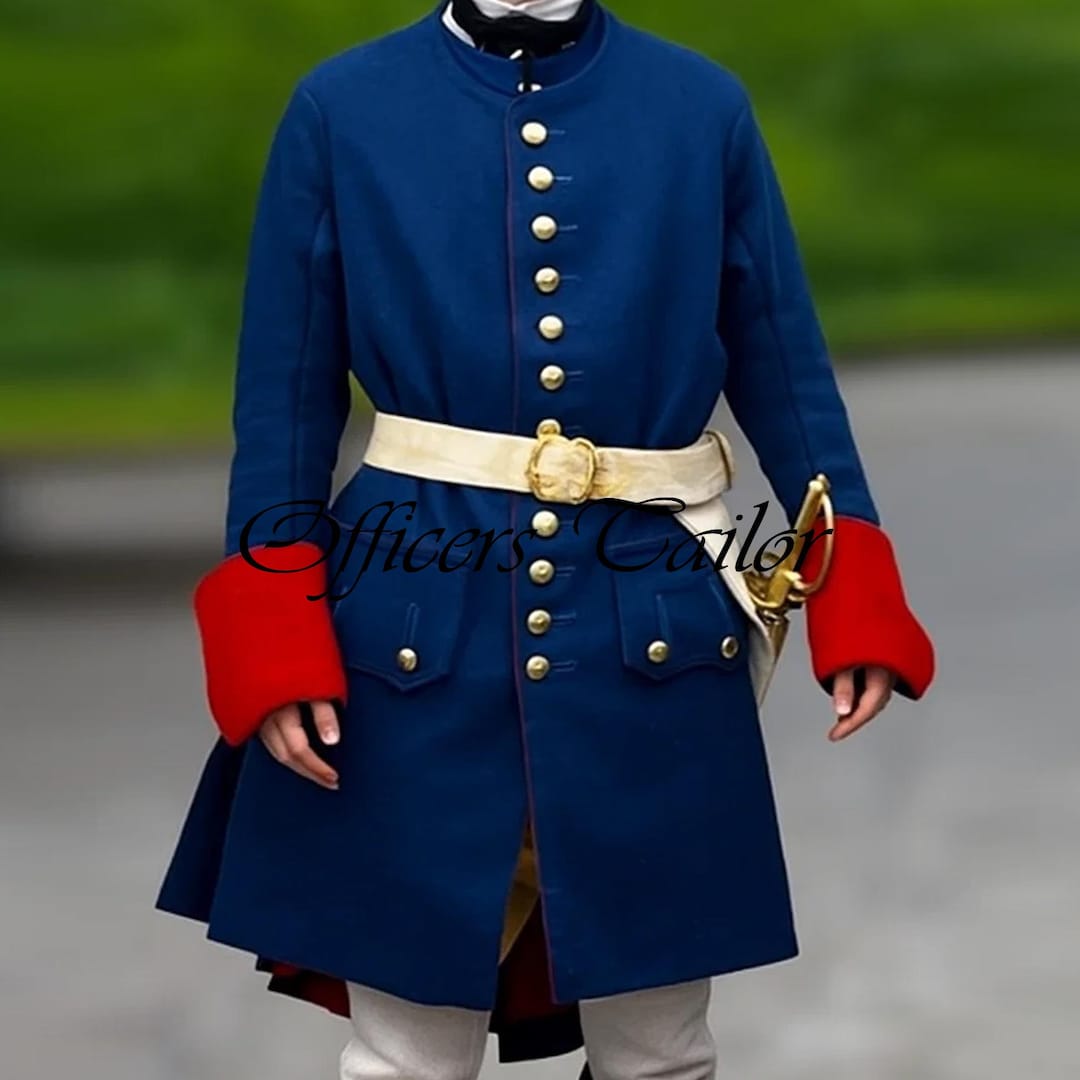 Colonial War Reenactment Officer Uniform: 18th Century Military Blue ...