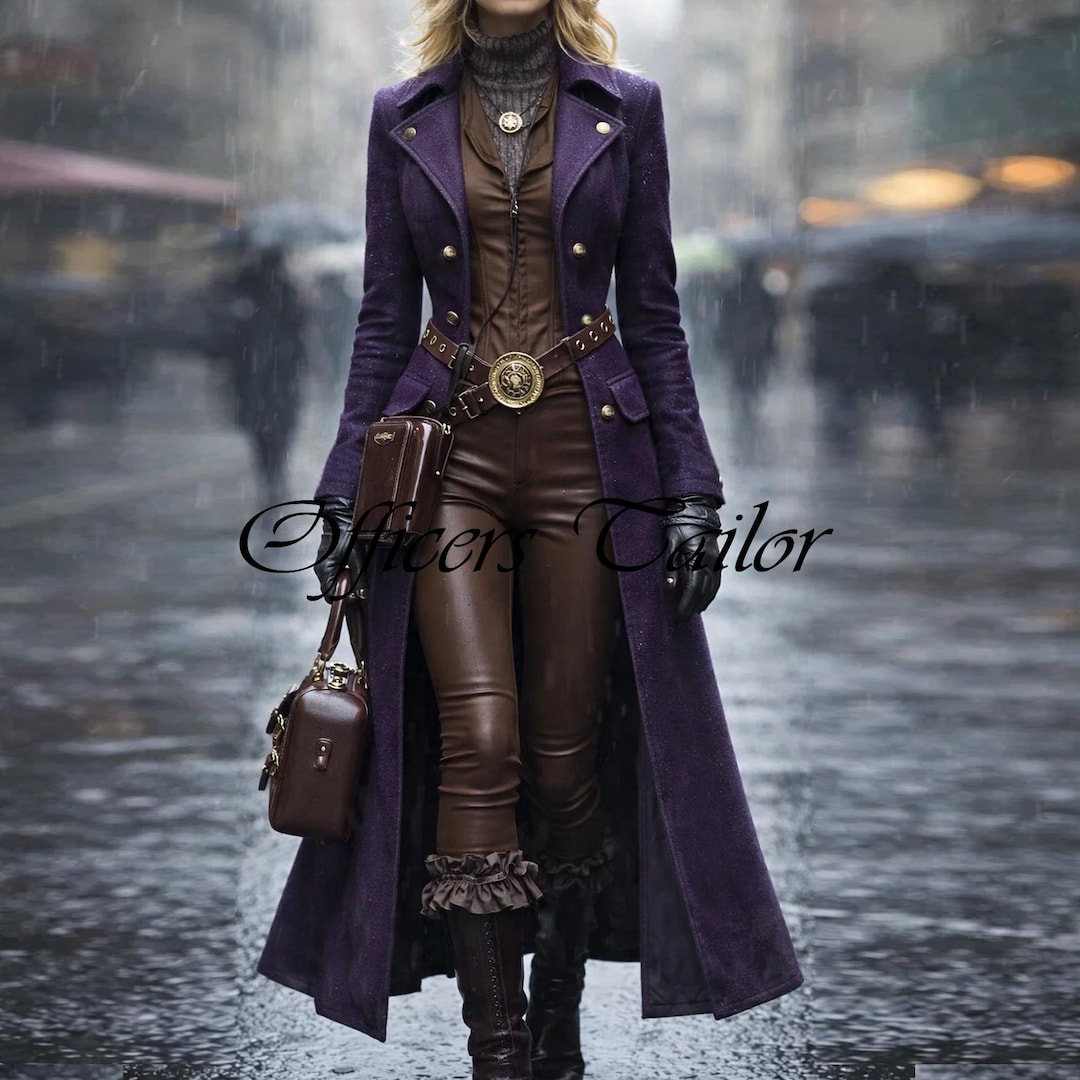 Ladies Pirate Captain Coat | Gothic Fashion Frock Coat | Purple Wool ...