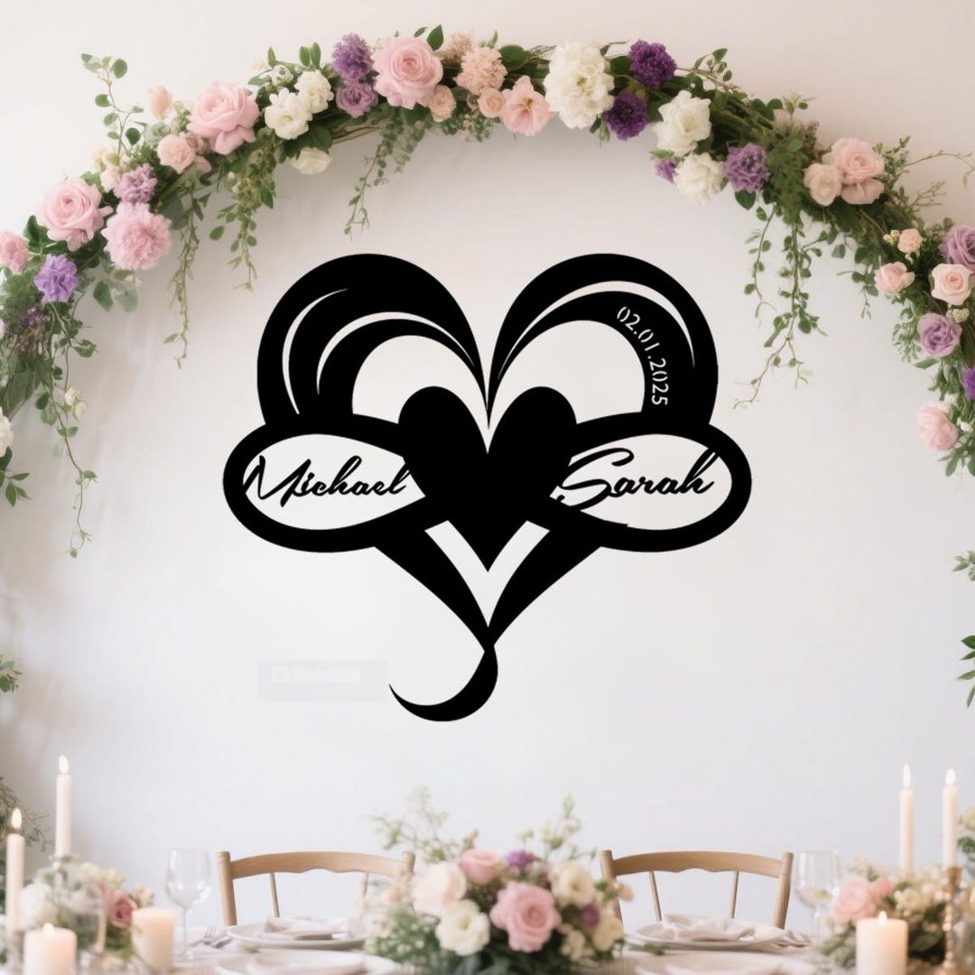 Metal Heart and Infinity Wall Art,customized Names and Date Sign,custom ...