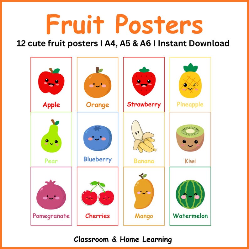 Cute Fruit Posters | Classroom Decor, Learning Flashcards (digital ...