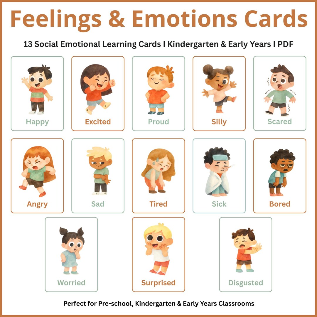 Feelings & Emotions Cards | SEL Flashcards for Preschool and ...