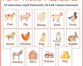 Farm Animals Flashcards Printable for Preschool | Watercolour ...