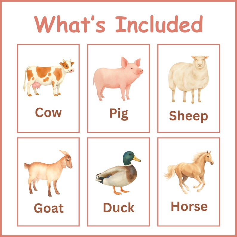 Farm Animals Flashcards Printable for Preschool | Watercolour ...
