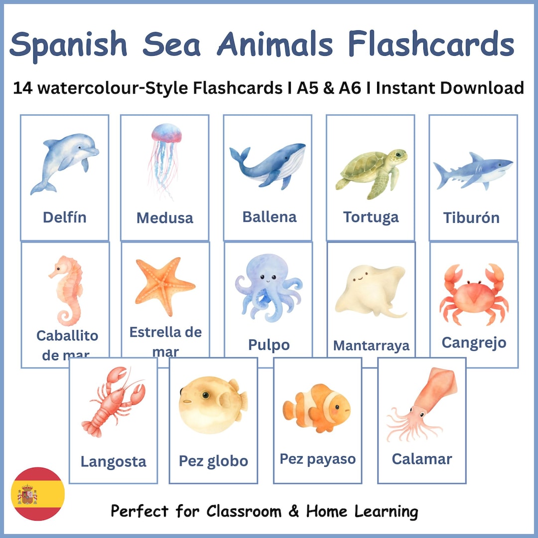 Spanish Sea Animals Flashcards | Tarjetas De Animales Marinos En ...