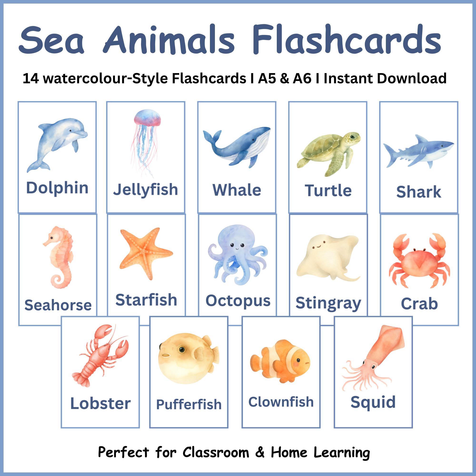 Sea Animals Flashcards Printable | Watercolour Ocean Animals ...