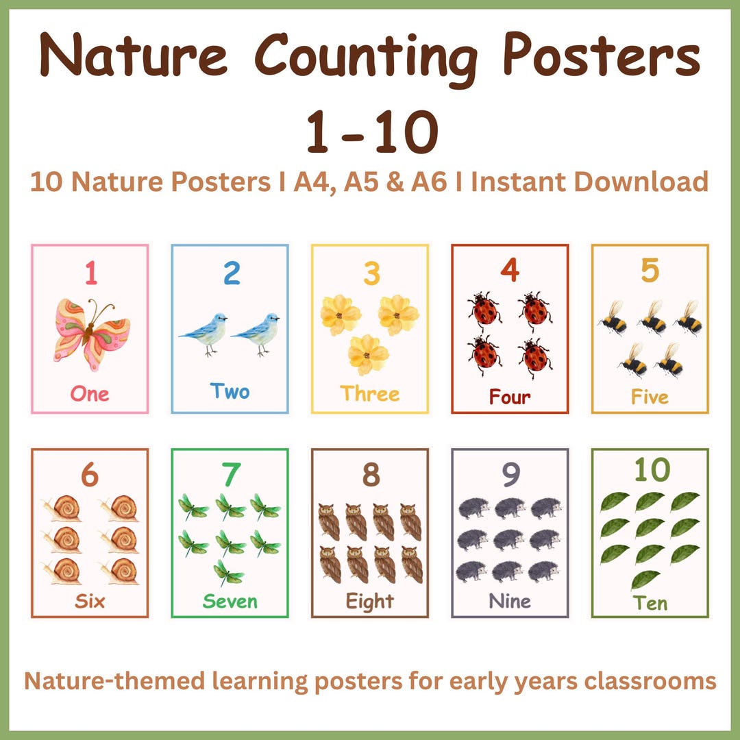Nature Counting Posters 1-10 | Printable Number Posters | Montessori ...
