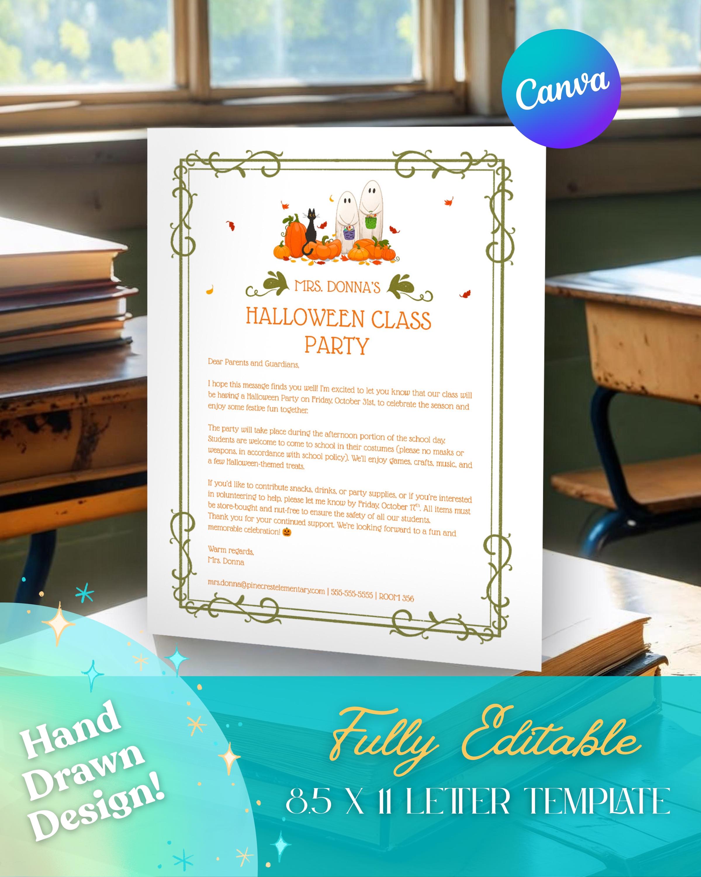 Halloween Classroom Letter, Editable Canva Teacher Newsletter, Parent ...