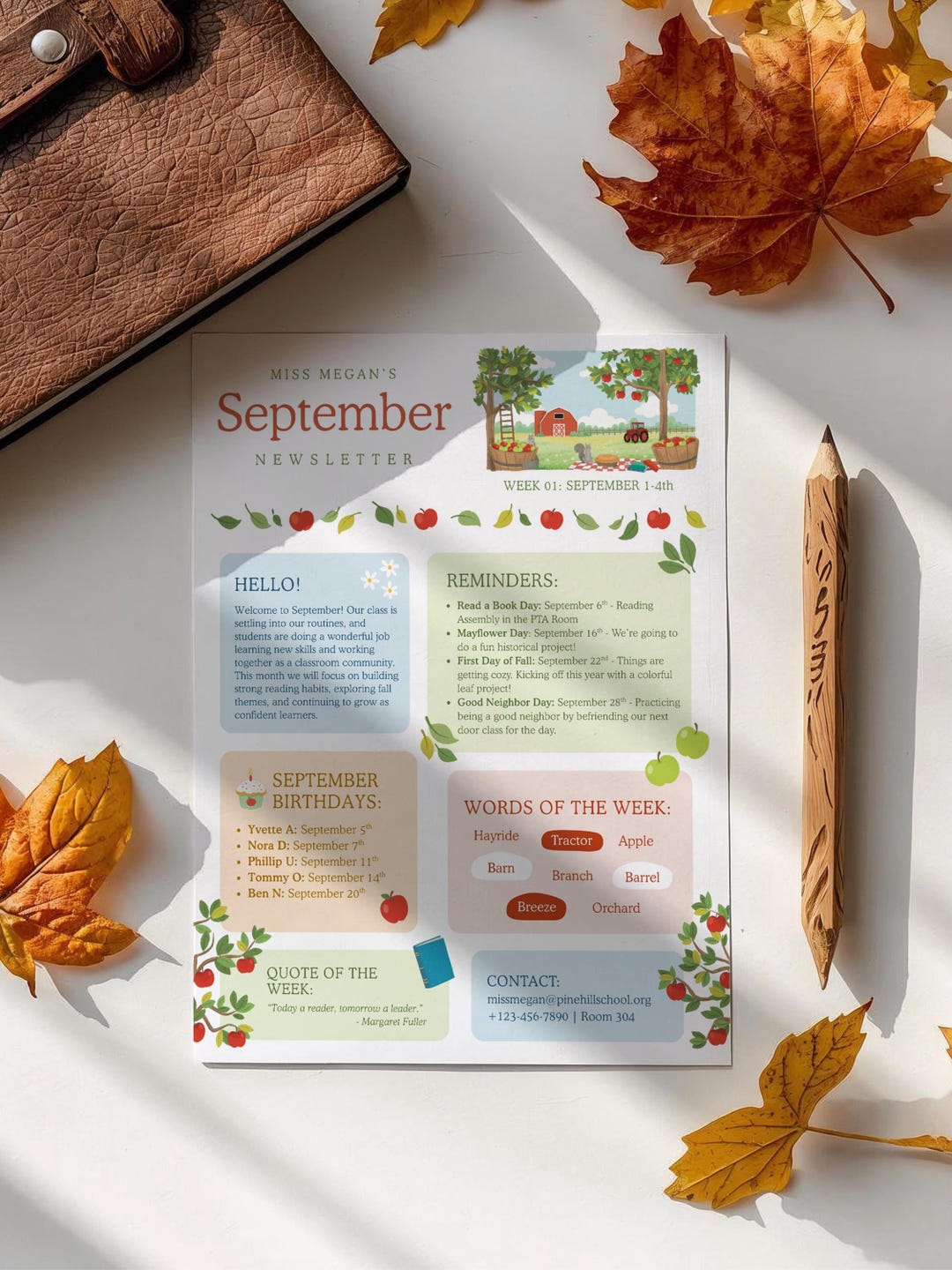September Classroom Newsletter Template Canva | Editable School ...