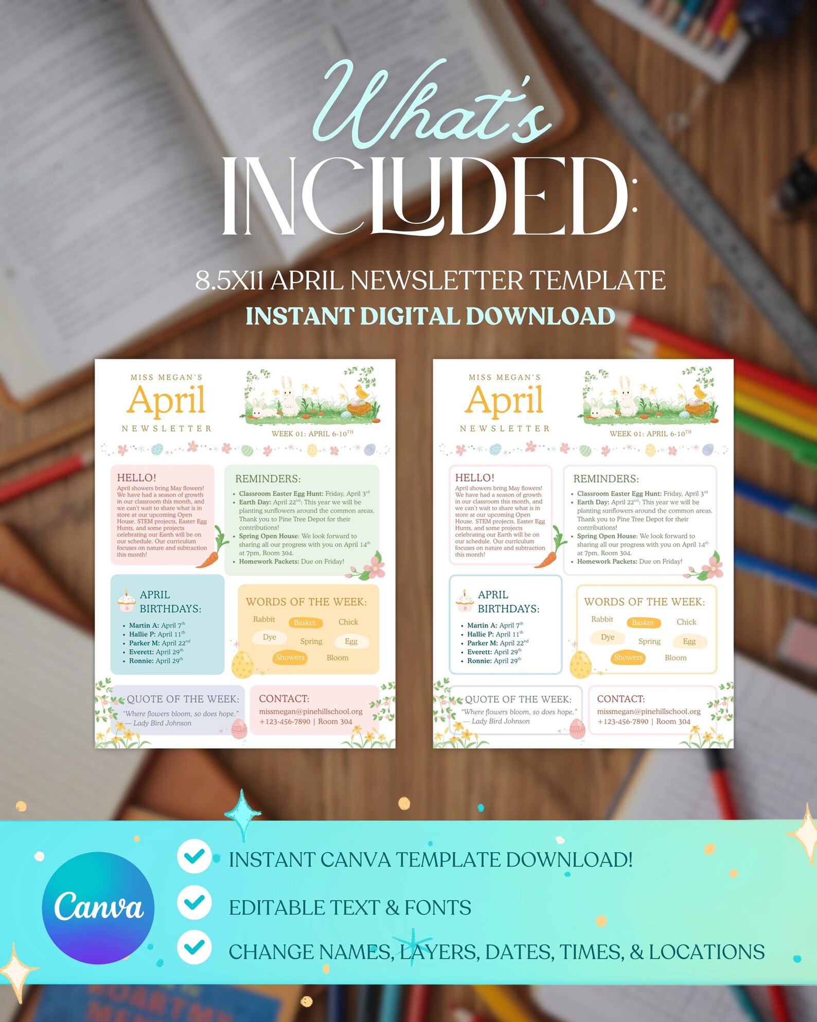 Classroom April Monthly Newsletter Canva Template | Editable Teacher ...