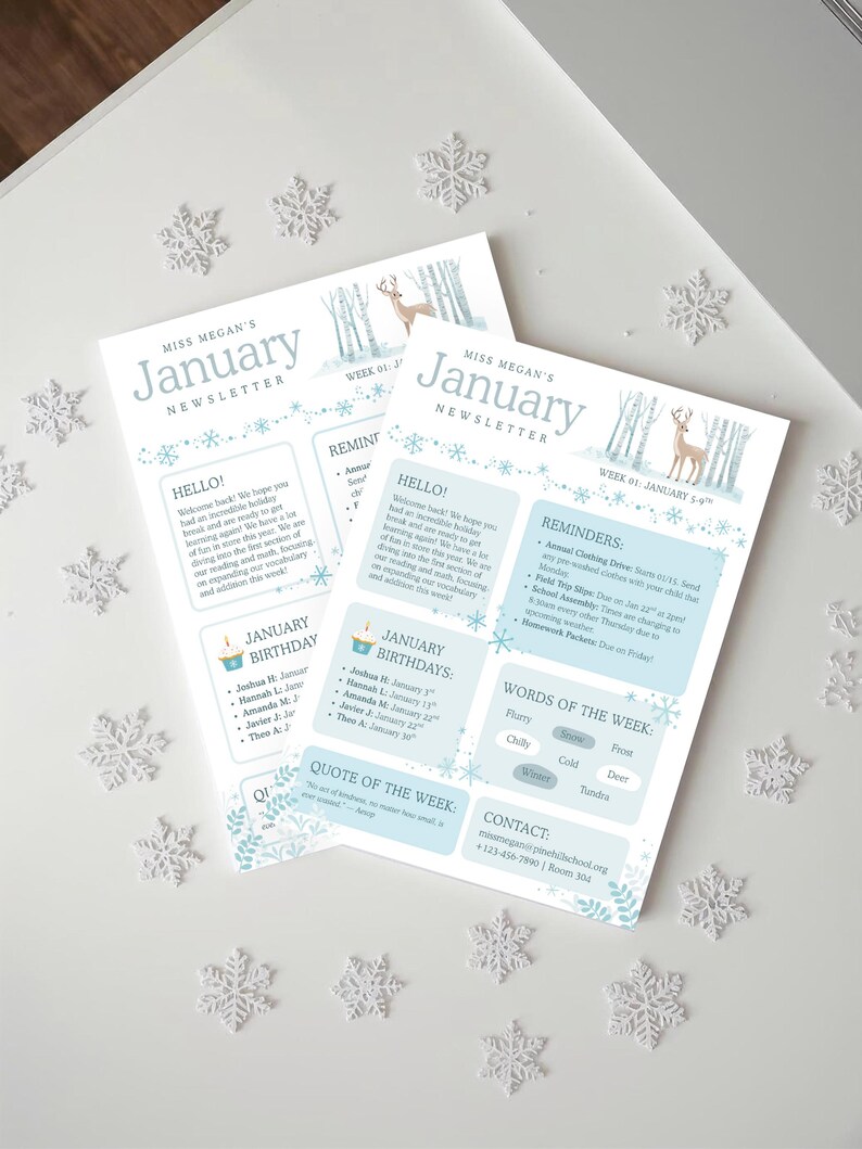 Classroom January Monthly Newsletter Canva Template | Editable Teacher ...