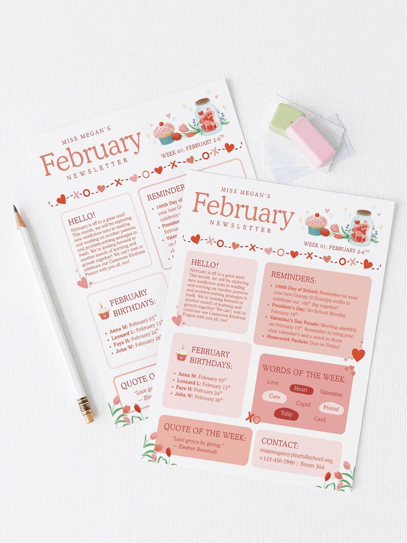 Classroom February Monthly Newsletter Canva Template | Editable Teacher ...