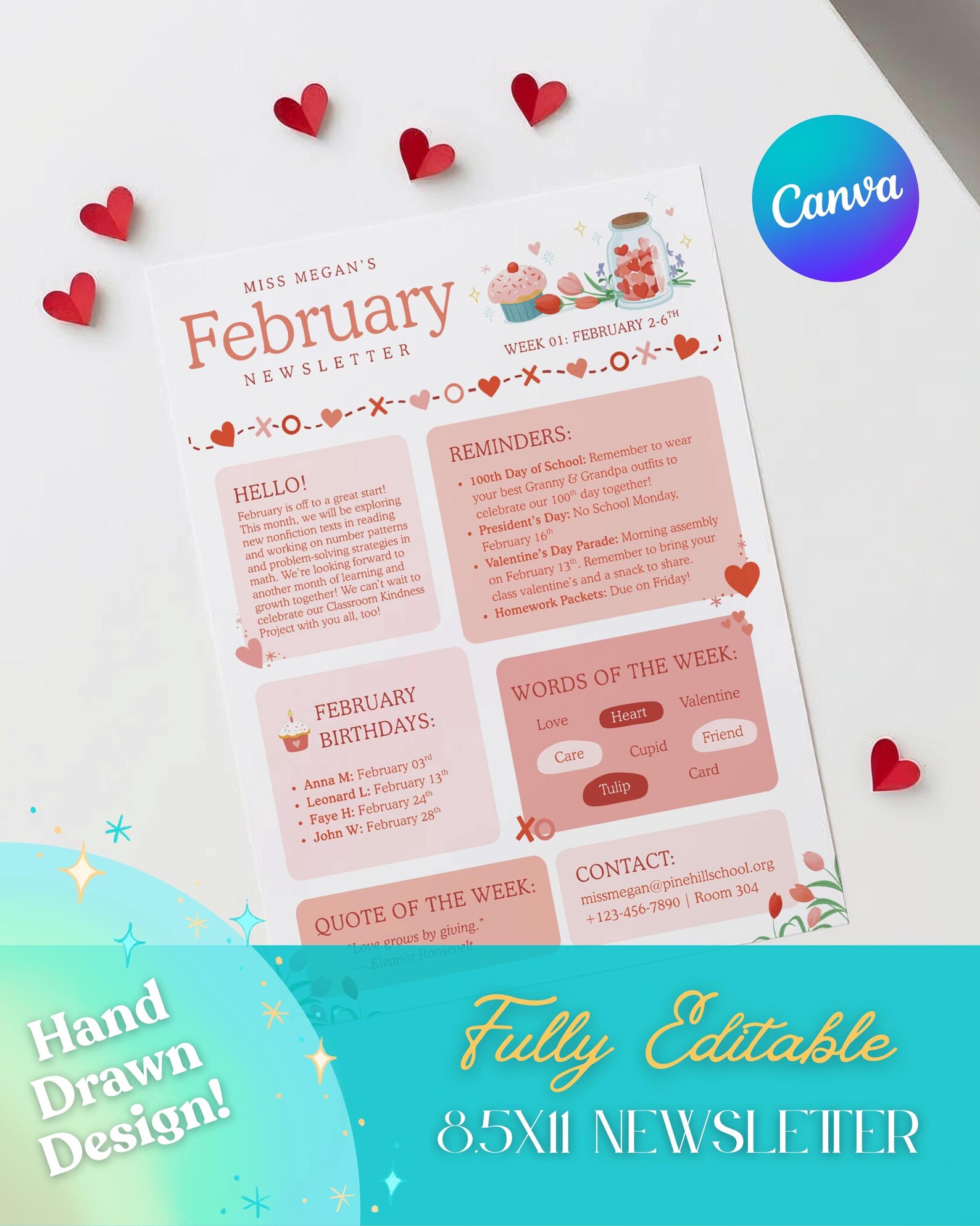 Classroom February Monthly Newsletter Canva Template | Editable Teacher ...