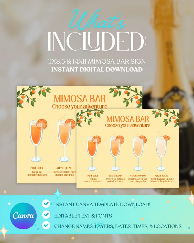 Mimosa Bar Sign | Mimosa Ratio Sign | Printable Sign | Garden Party ...