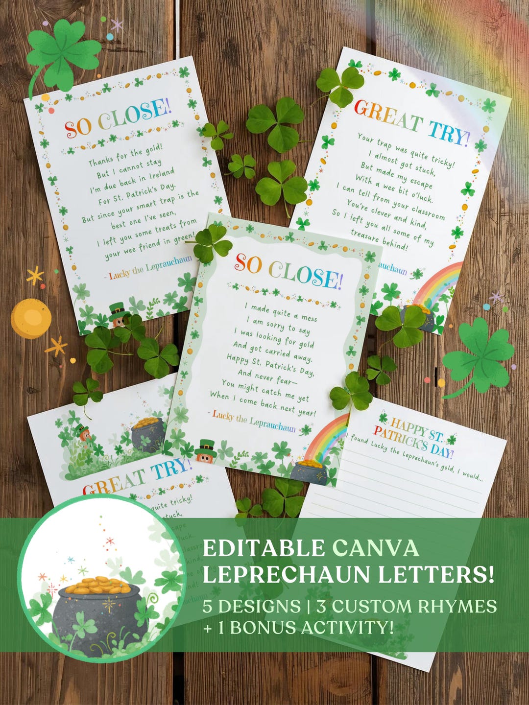 Editable St Patricks Leprechaun Letter Canva Template Bundle | St ...