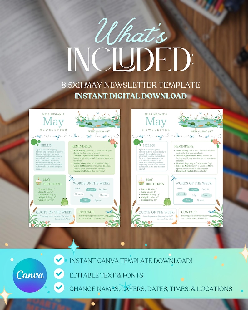 May Classroom Newsletter Canva Template | Editable Teacher Newsletter ...