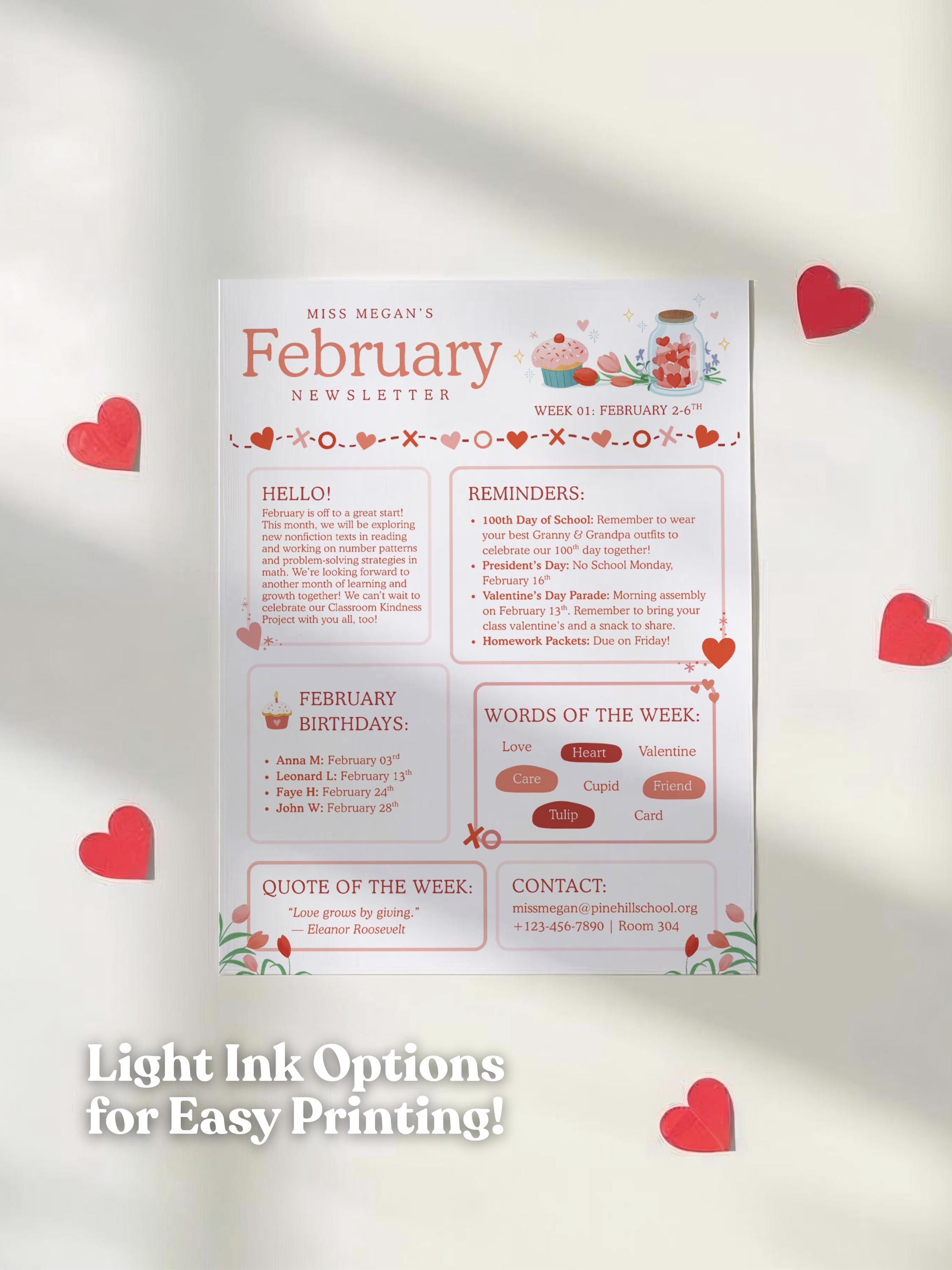Classroom February Monthly Newsletter Canva Template | Editable Teacher ...