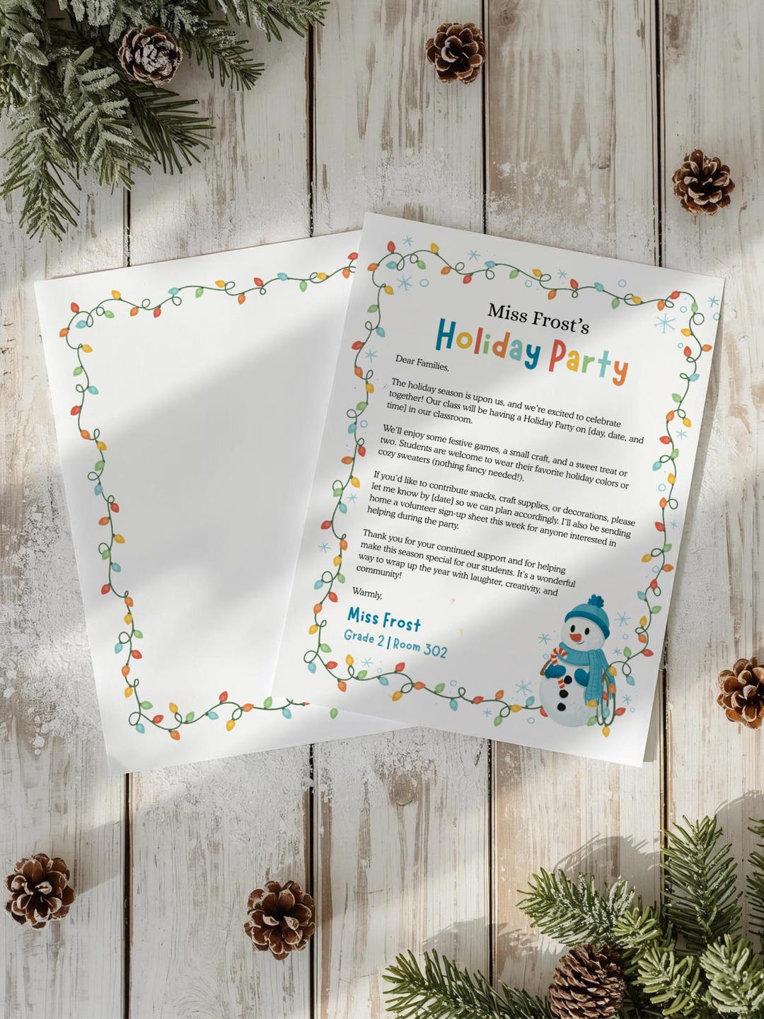 Holiday Classroom Party Letter Template, Editable Teacher Holiday ...