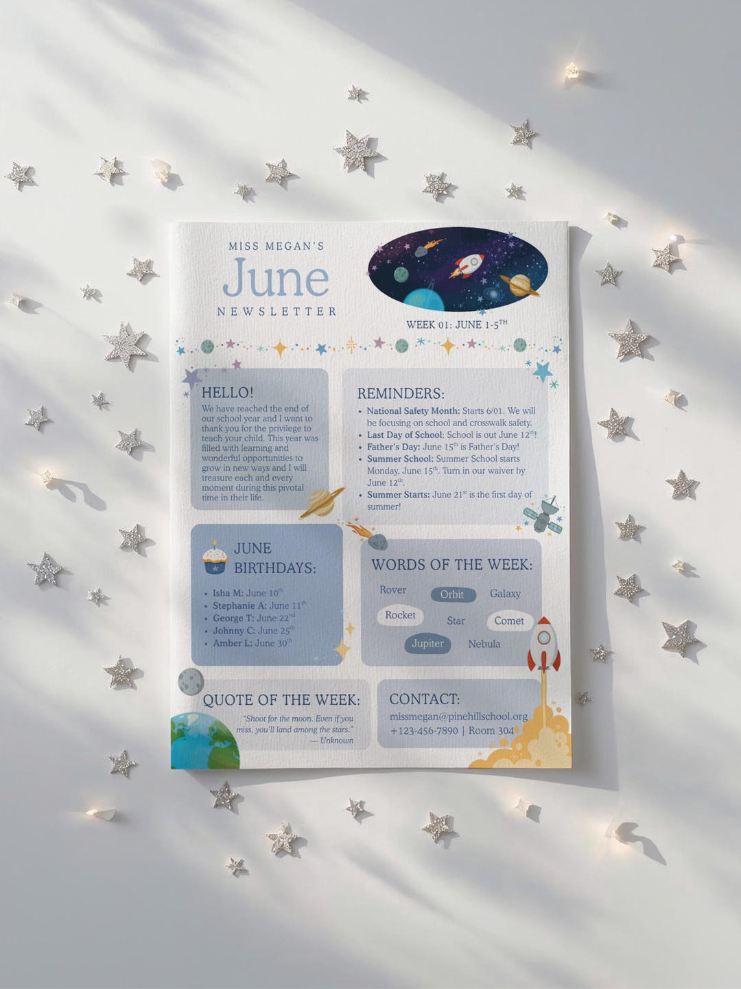 June Classroom Newsletter Canva Template | Editable Teacher Space ...