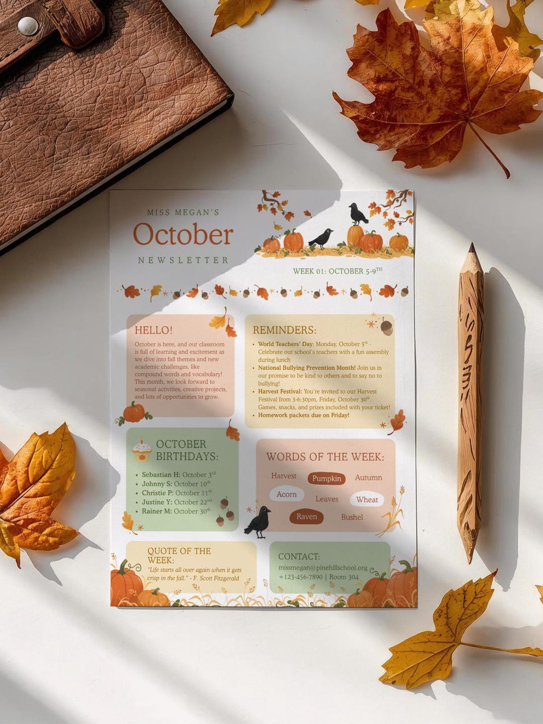 October Classroom Newsletter Template Canva | Editable Fall Newsletter ...